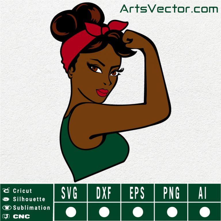 Black Rosie the riveter with red white bandana SVG EPS DXF PNG AI download