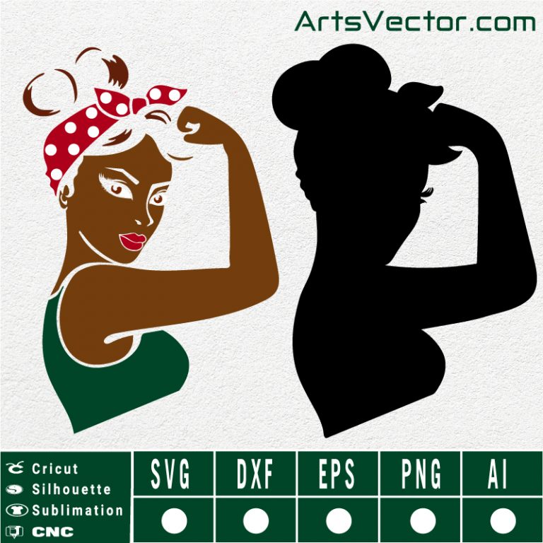 Black Rosie the riveter with red white bandana SVG EPS DXF PNG AI download