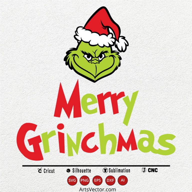 Merry Grinchmas Grinch face SVG PNG EPS DXF AI - Arts Vector