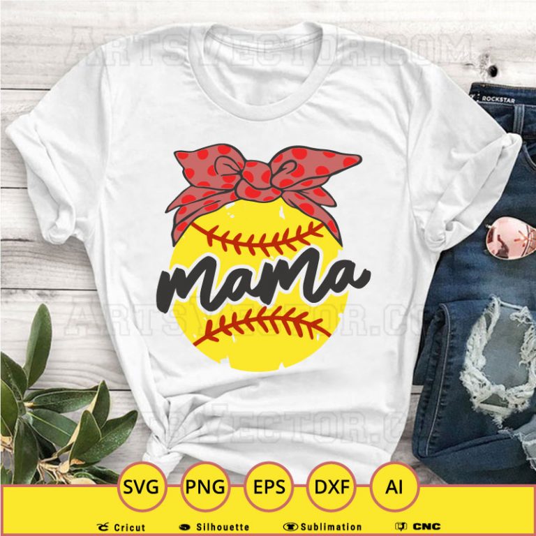 Softball Mama bow distressed SVG PNG EPS DXF AI - Arts Vector