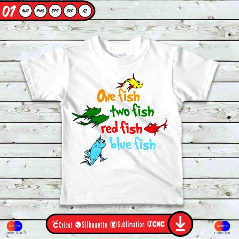 Dr Seuss one fish two fish SVG PNG EPS DXF AI - Arts Vector