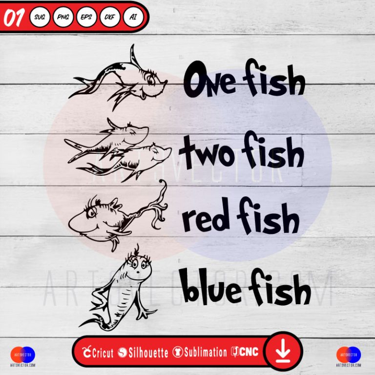 Dr Seuss one fish two fish Silhouette Black SVG PNG EPS DXF AI - Arts ...
