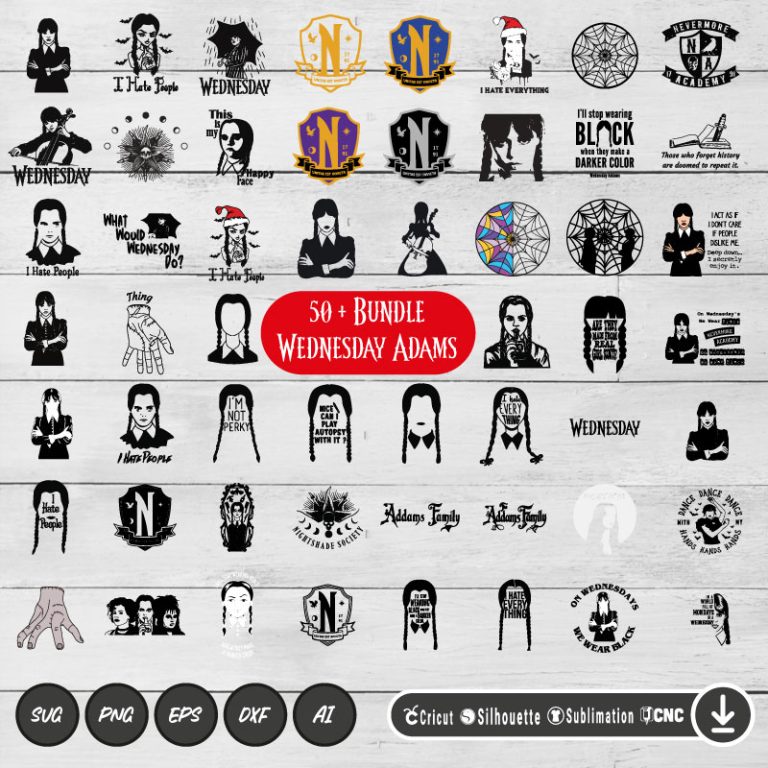 50+ Bundle Wednesday Addams SVG PNG EPS DXF AI - Arts Vector