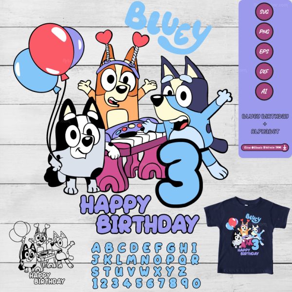 Bluey Birthday Alphabet Bluey SVG PNG EPS DXF AI Vector - Arts Vector