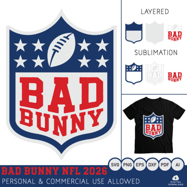 NFL logo Bad Bunny 2026 Bowl SVG Cricut PNG Sublimation & EPS DXF PDF Vector - Arts Vector